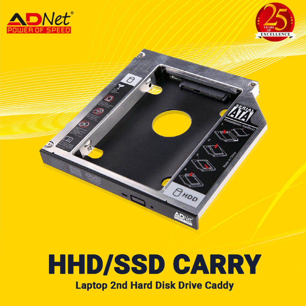 HDD/SSD Caddy 9.5mm – 2nd Hard Drive Bay Adapter for Laptops | ADNET