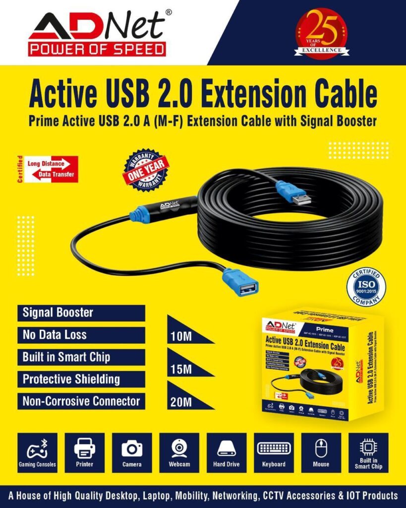 USB 2.0 Active Extension Cable 10 m USB Male to Female ADP-AE-1015 - AD ...