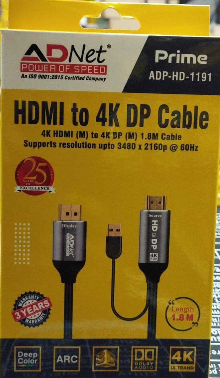 ADNet HDMI to DISPLAY PORT 1.8M 4 K 60Hz Converter Cable ADP-HD-1191 ...
