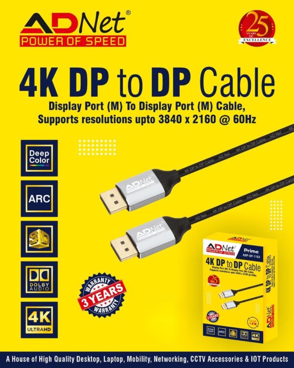 ADNet DP to DP Cable 5 Mtr 4k 60Hz Display Port to Display Port Cable ...
